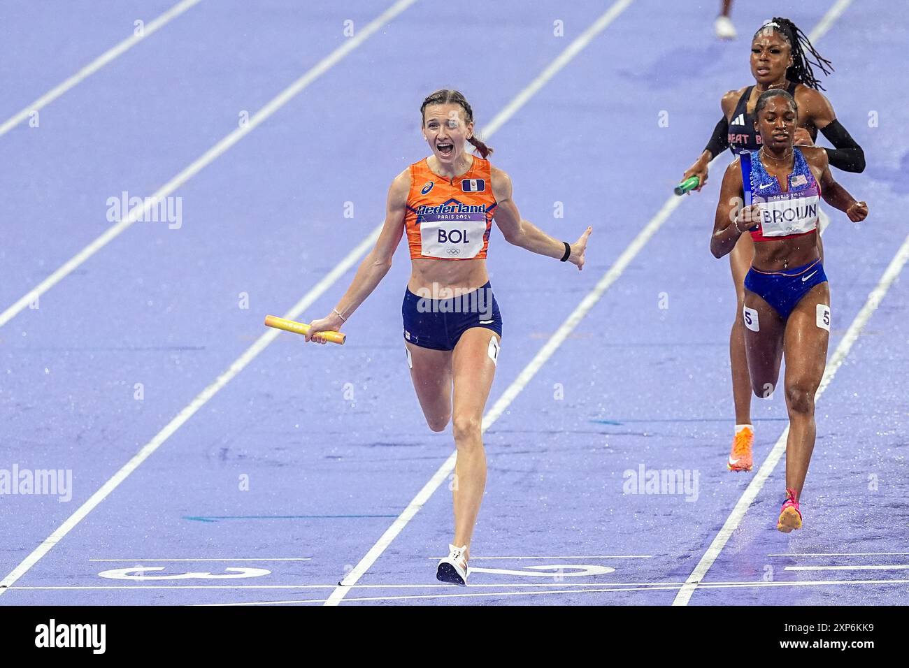 Paris, France. 3rd Aug 2024. Femke Bol of the Netherlands, Kaylyn Brown ...