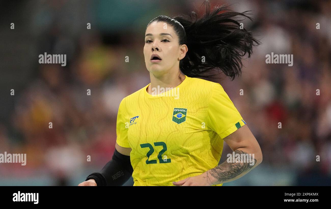 Samara Vieira, of Brazil, during a women's handball match at the 2024 ...