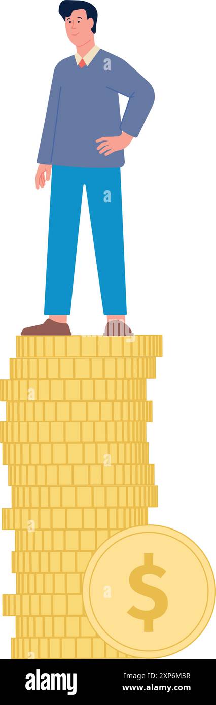 Man stand on golden coin stack. Money income Stock Vector Image & Art ...