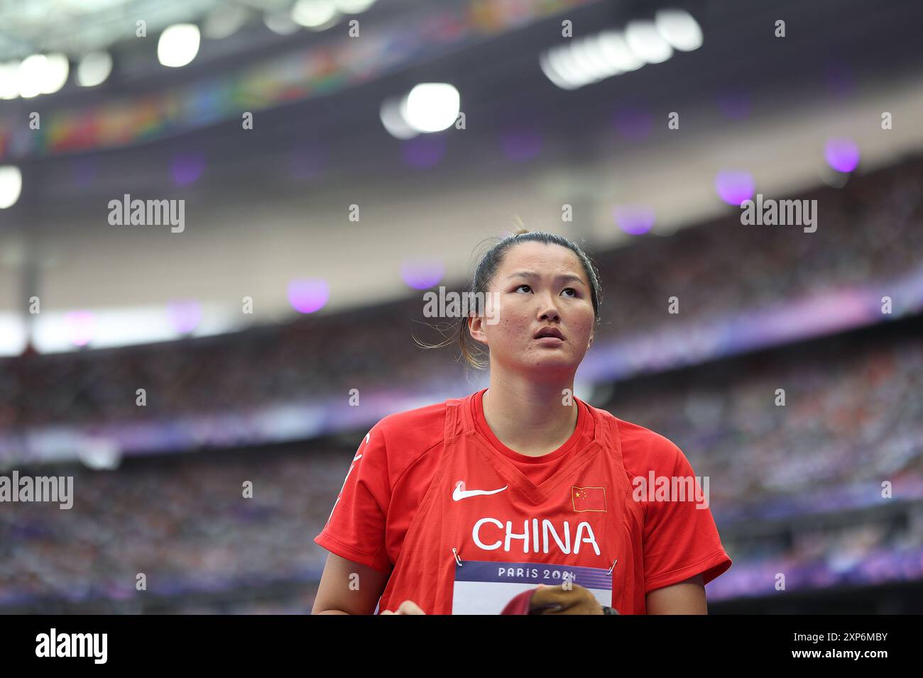 Paris, France. 4th Aug, 2024. Li Jiangyan of China reacts before the women's hammer throw ...