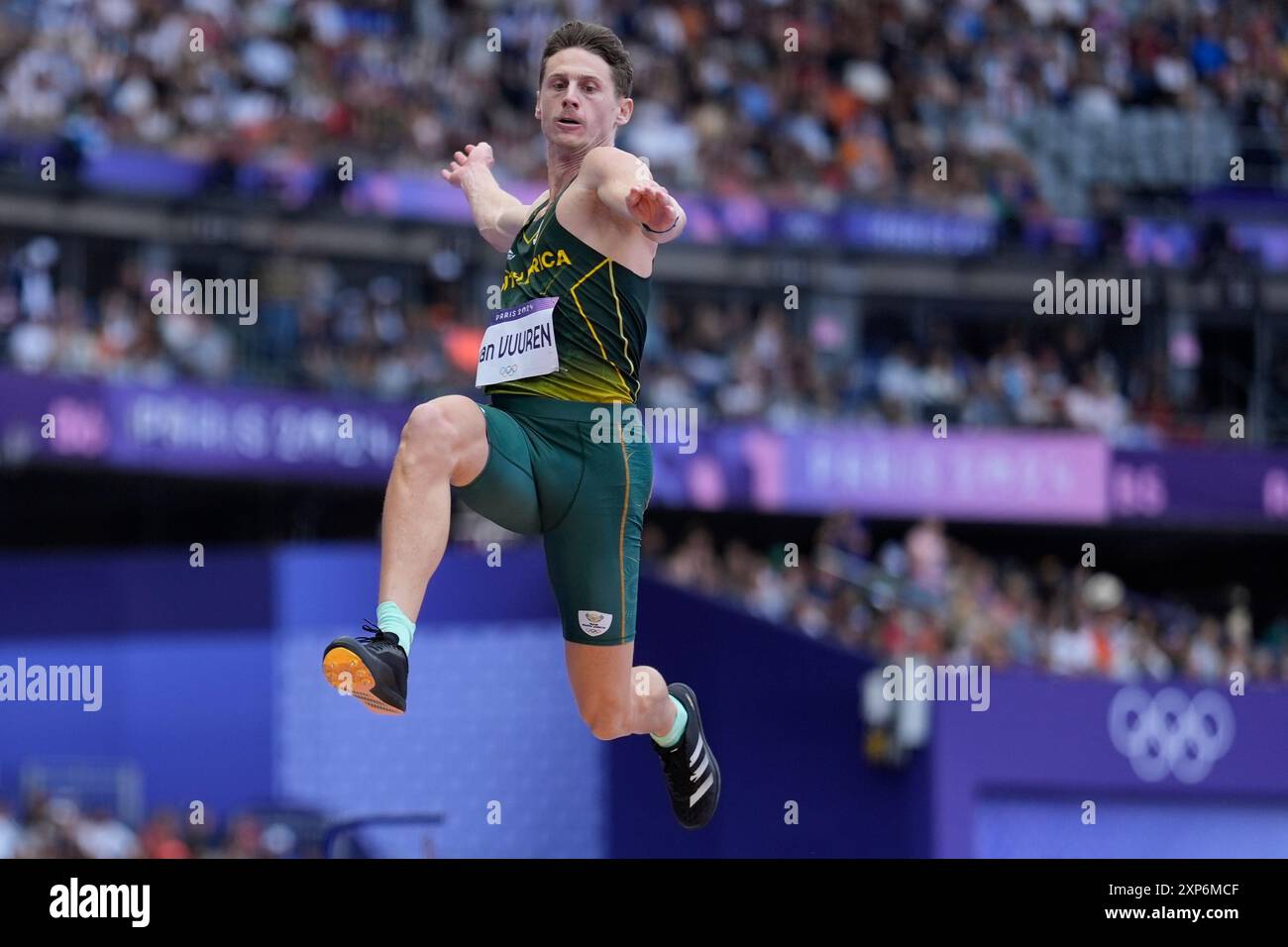 Jovan van Vuuren, of South Africa, competes in the men's long jump ...
