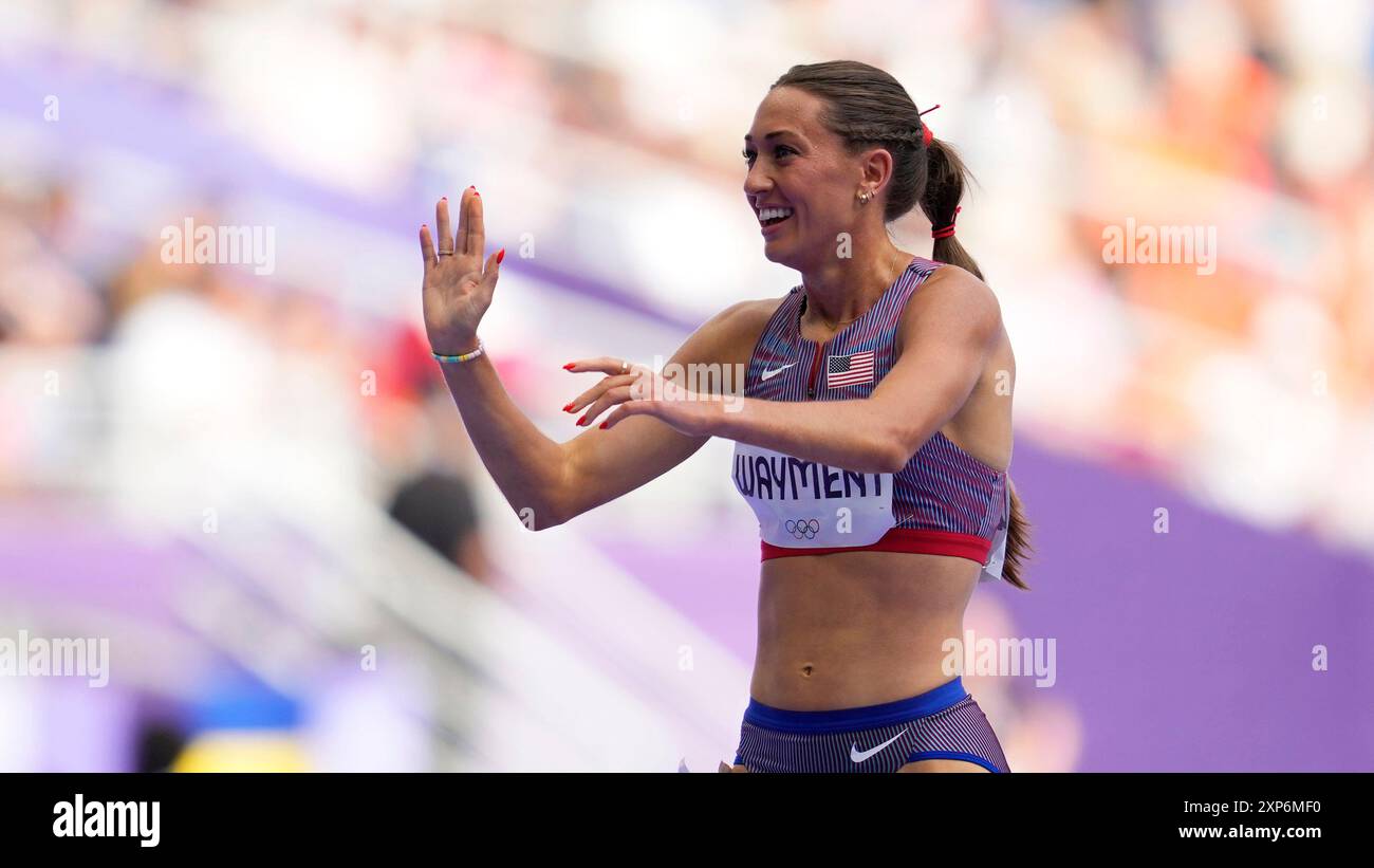 Courtney Wayment of the United States reacts after qualifying in a ...
