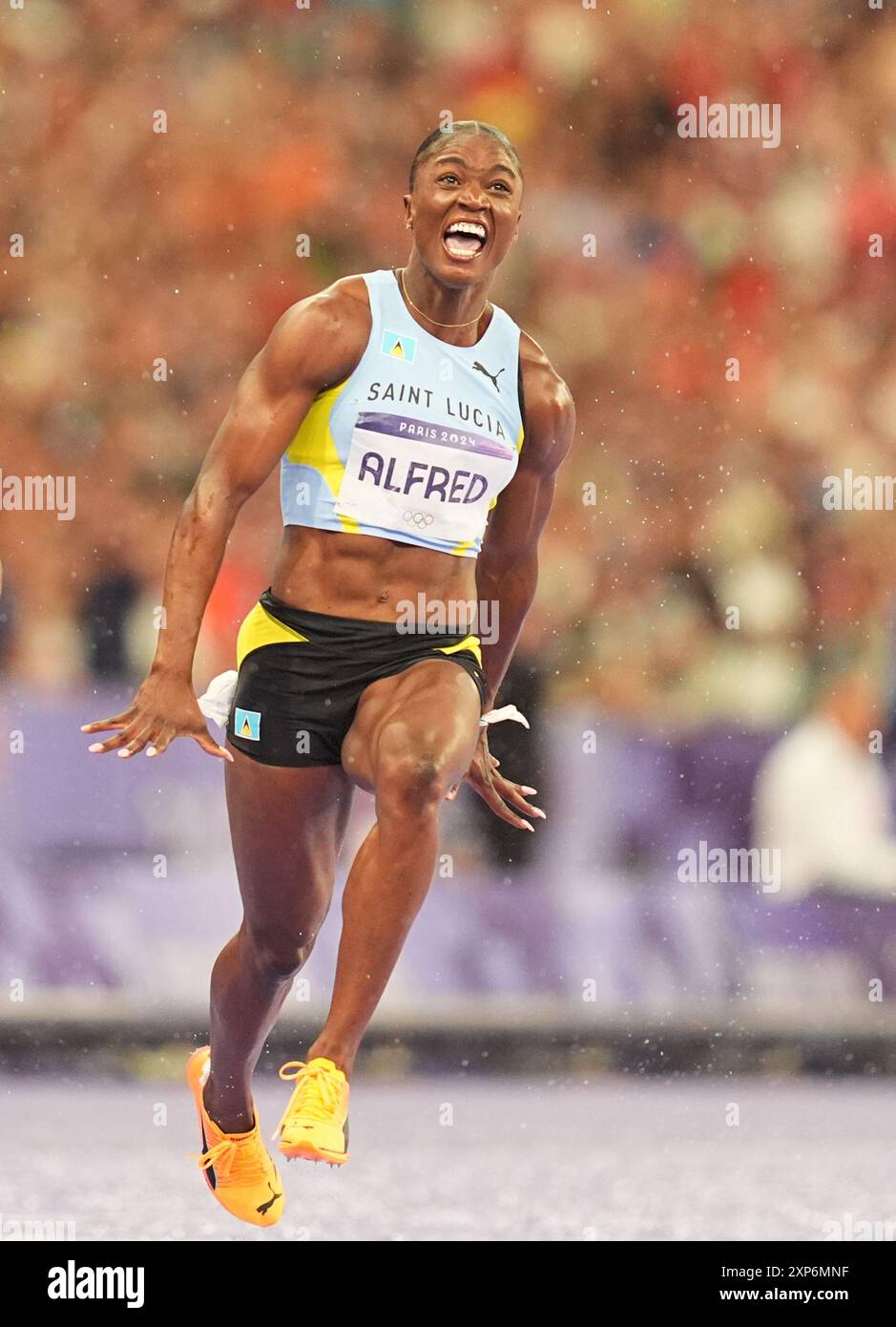 August 03 2024: Julien Alfred (Saint Lucia) winning gold at Women's ...