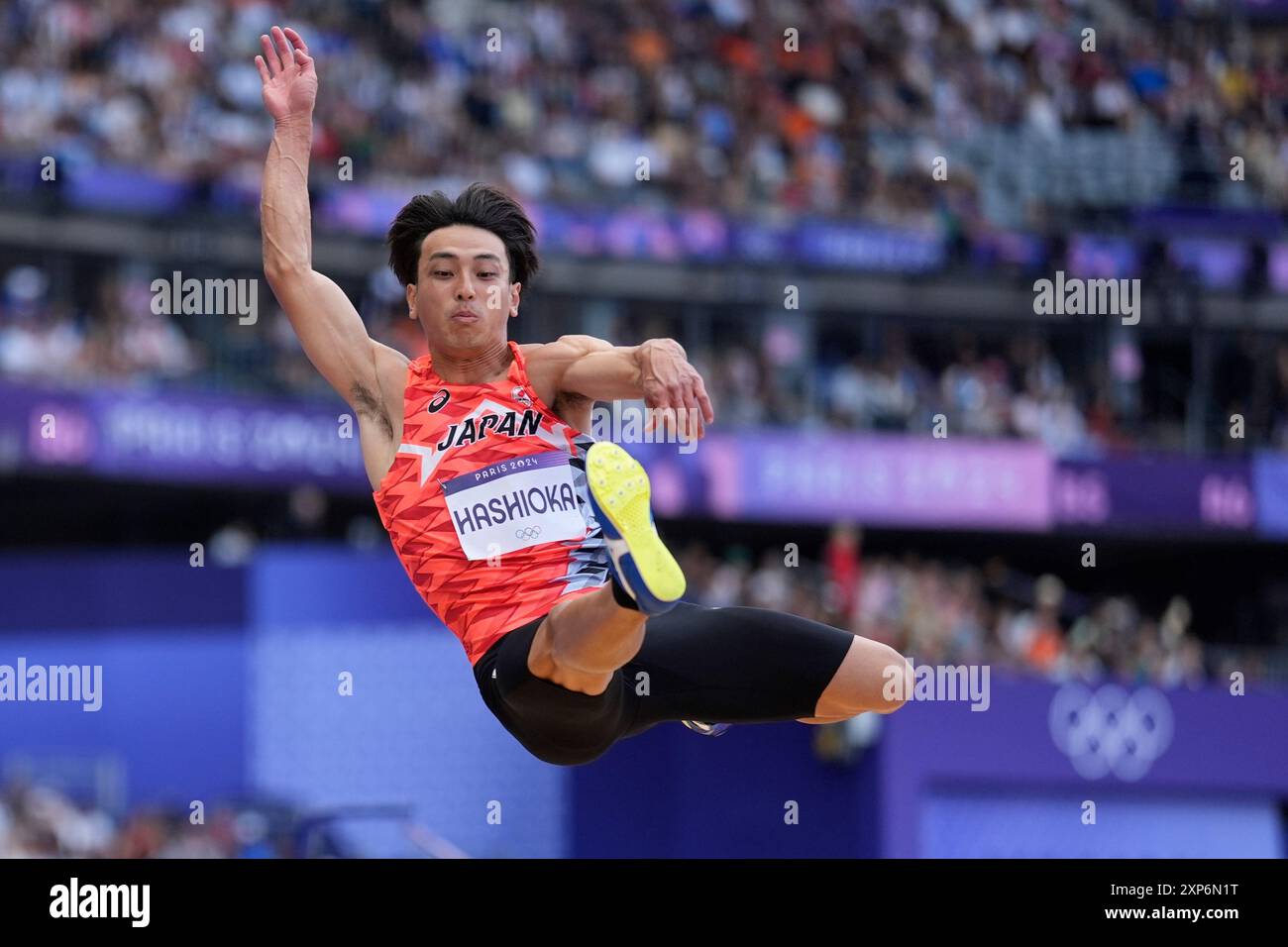 Yuki Hashioka, of Japan, competes in the men's long jump qualification ...