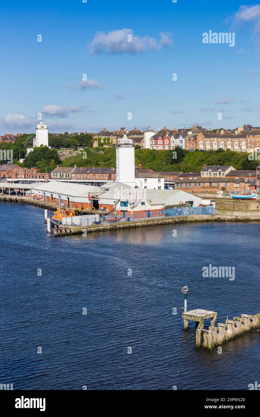 White lighthouses of North Shields in Newcastle upon Tyne, England ...
