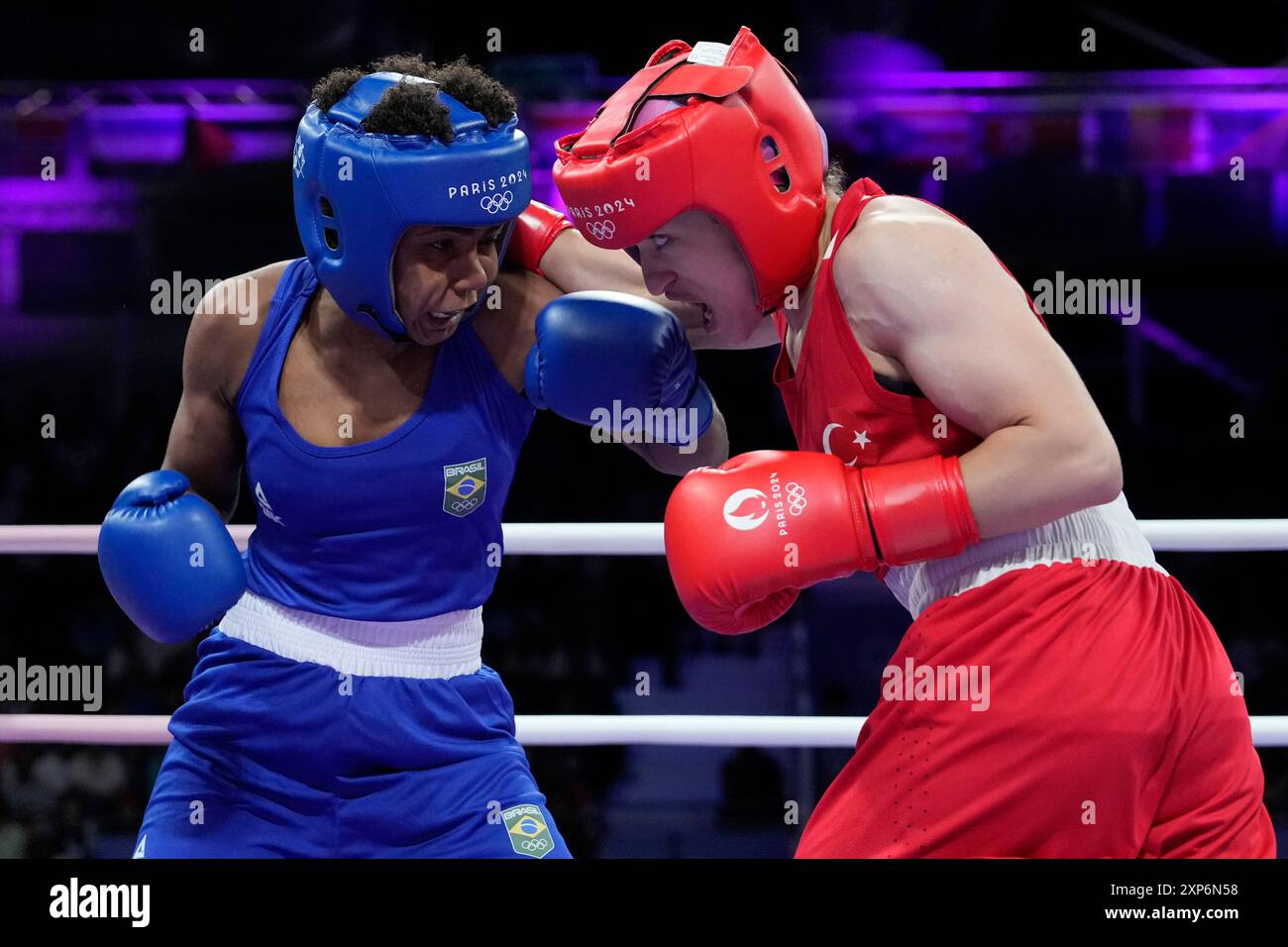 Turkey's Esra Yildiz hits Brazil's Jucielen Cerqueira in their women's ...