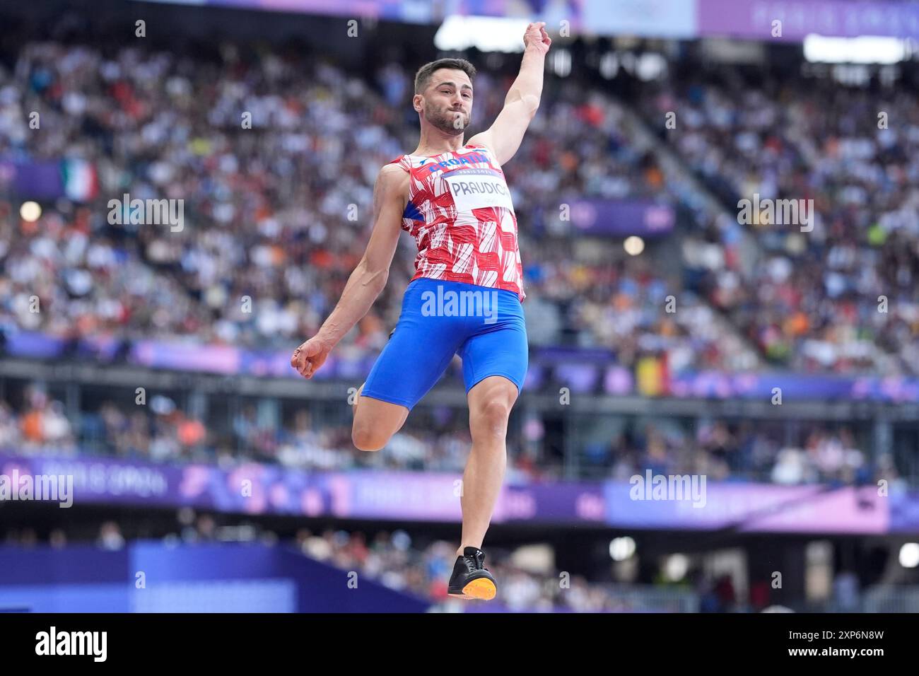 Filip Pravdica, of Croatia, competes in the men's long jump ...