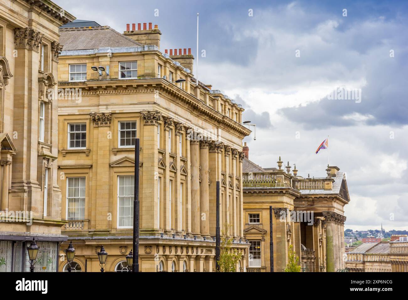 Facades of historic buildings in Grey Street in Newcastle upon Tyne ...