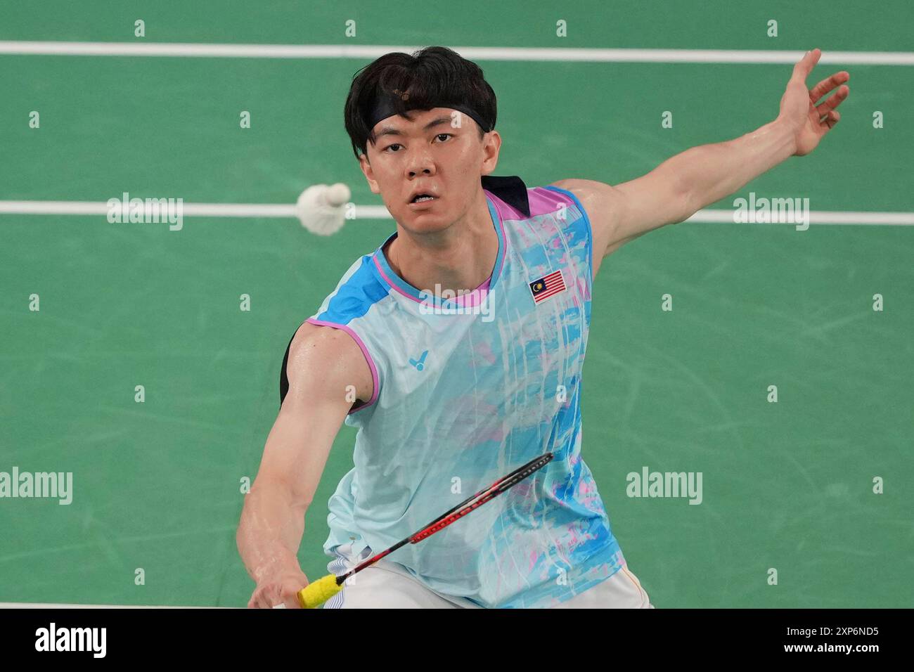 Malaysia's Lee Zii Jia plays against Thailand's Kunlavut Vitidsarn during their men's singles ...