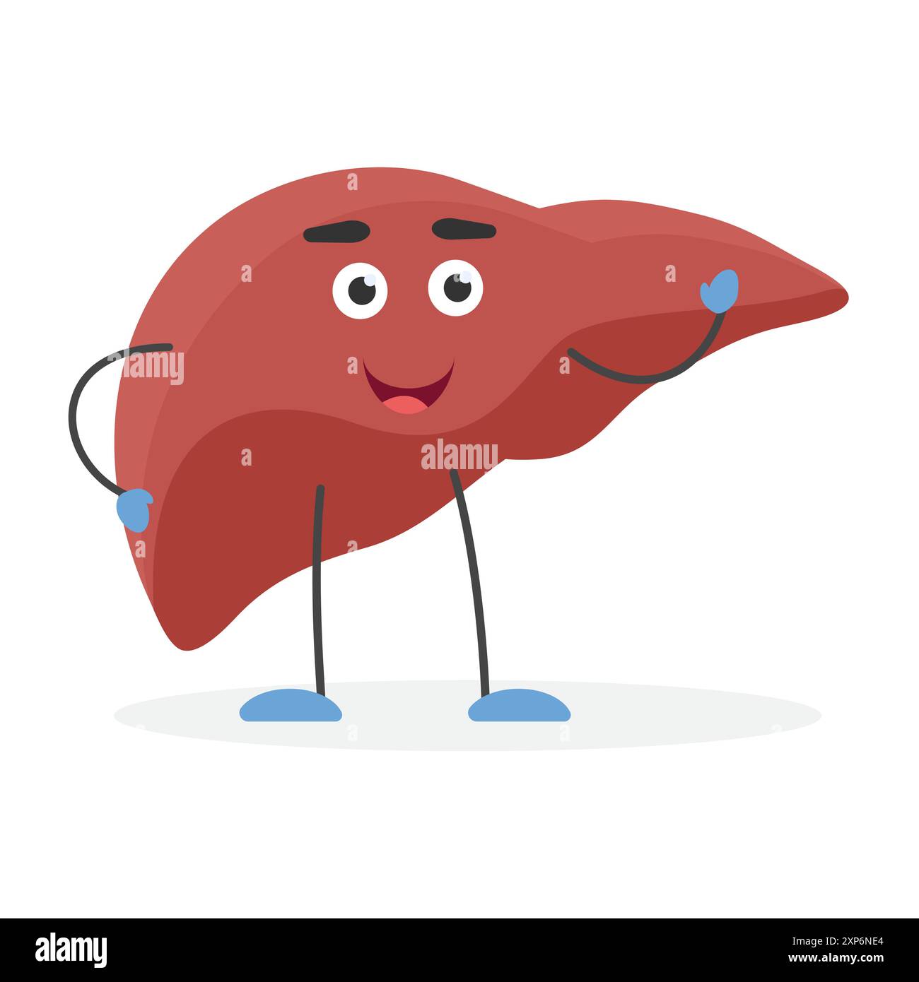 Happy cheerful human liver character waving hand to say Hi, smiling and ...