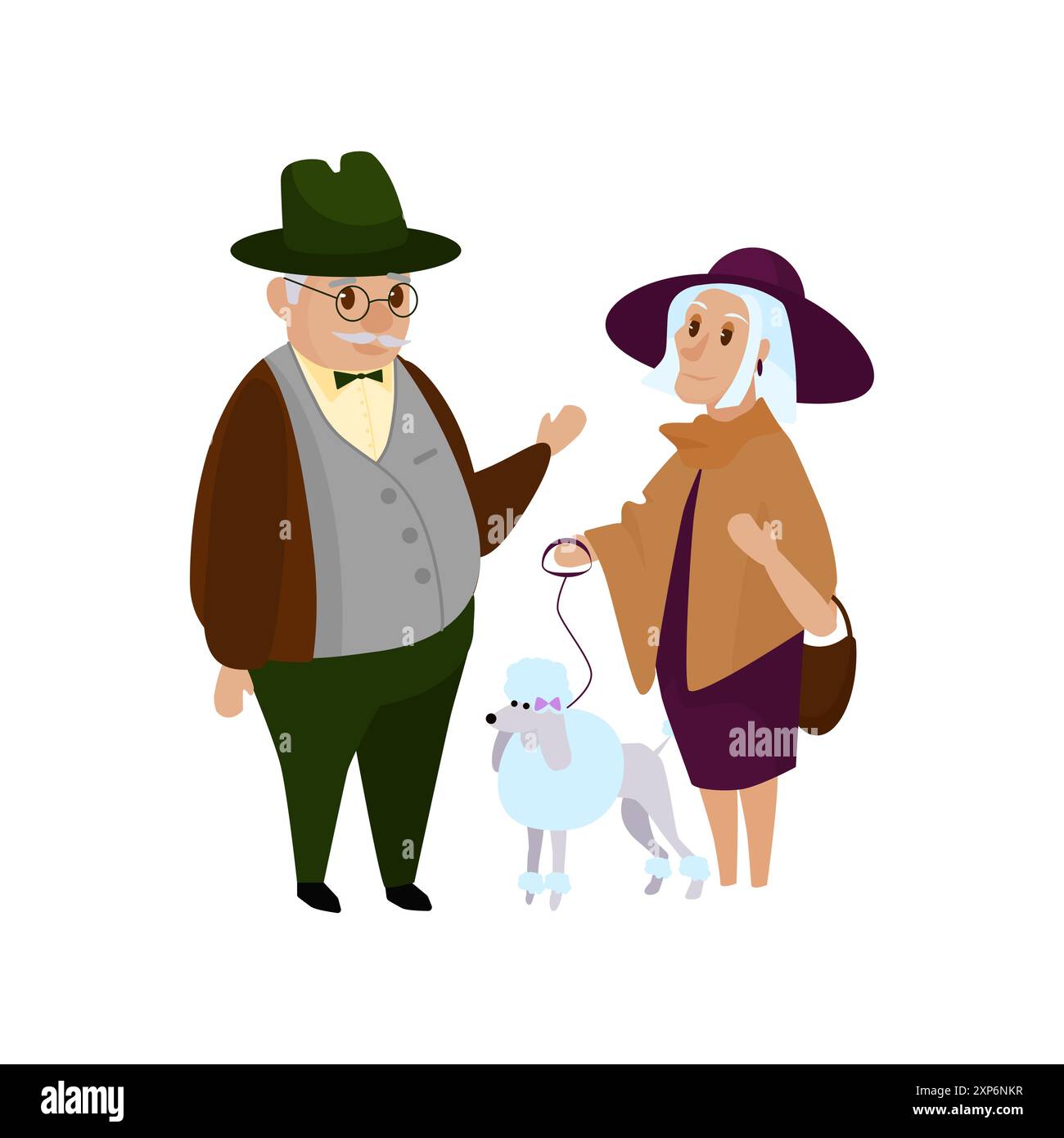 Happy old couple walking dog outdoor, grandmother holding leash vector illustration Stock Vector ...