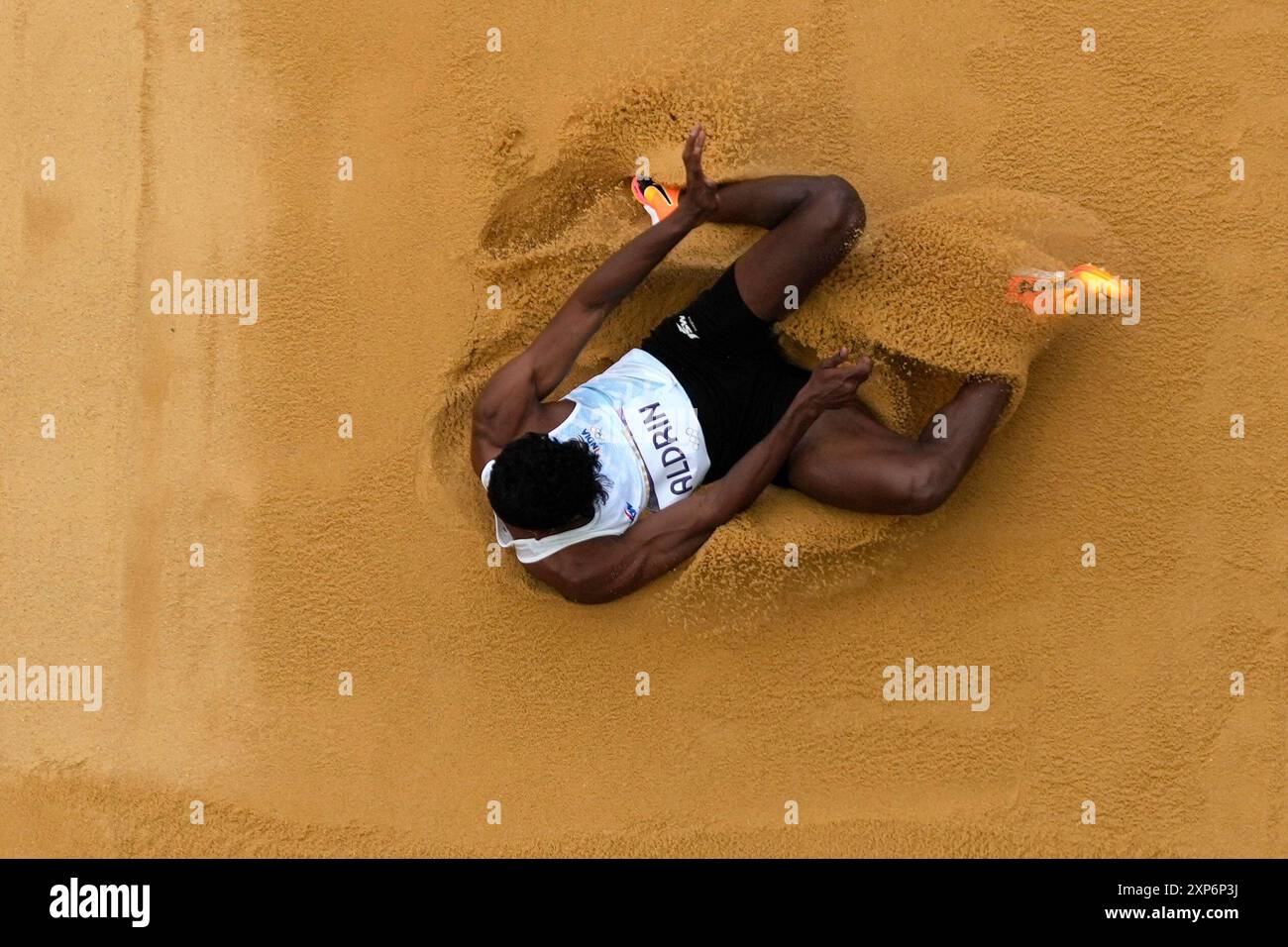 Jeswin Aldrin, of India, competes in the men's long jump qualificaton ...