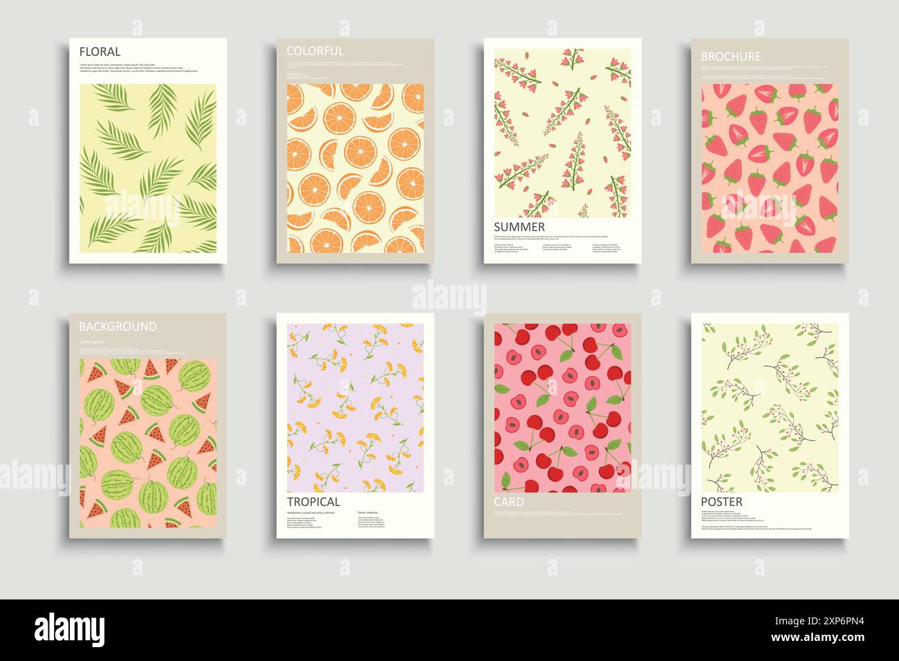 Collection of delicate floral and fruit covers, templates, placards ...