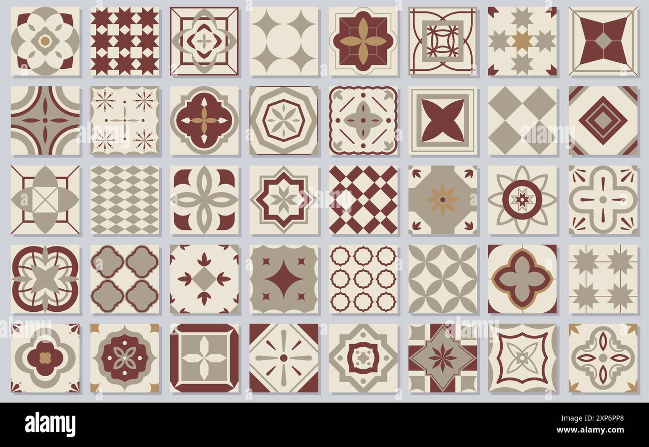Collection of seamless geometric mosaic patterns - trendy tile textures ...