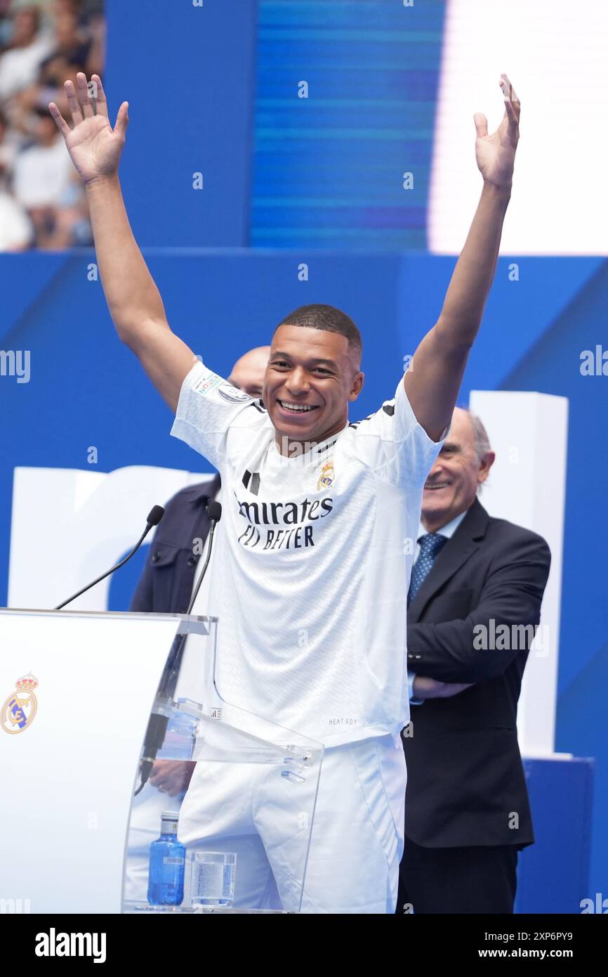 Kylian Mbappé during his presentation as a new player of Real Madrid CF on 16 July 2024 at ...