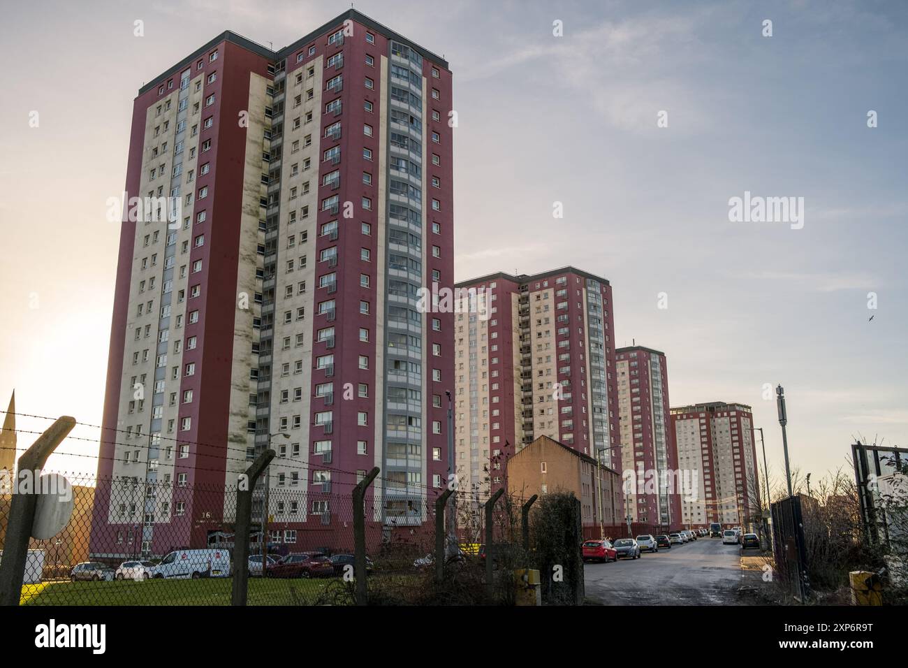 Row of high rise residential tower blocks in Charles Street, Royston ...