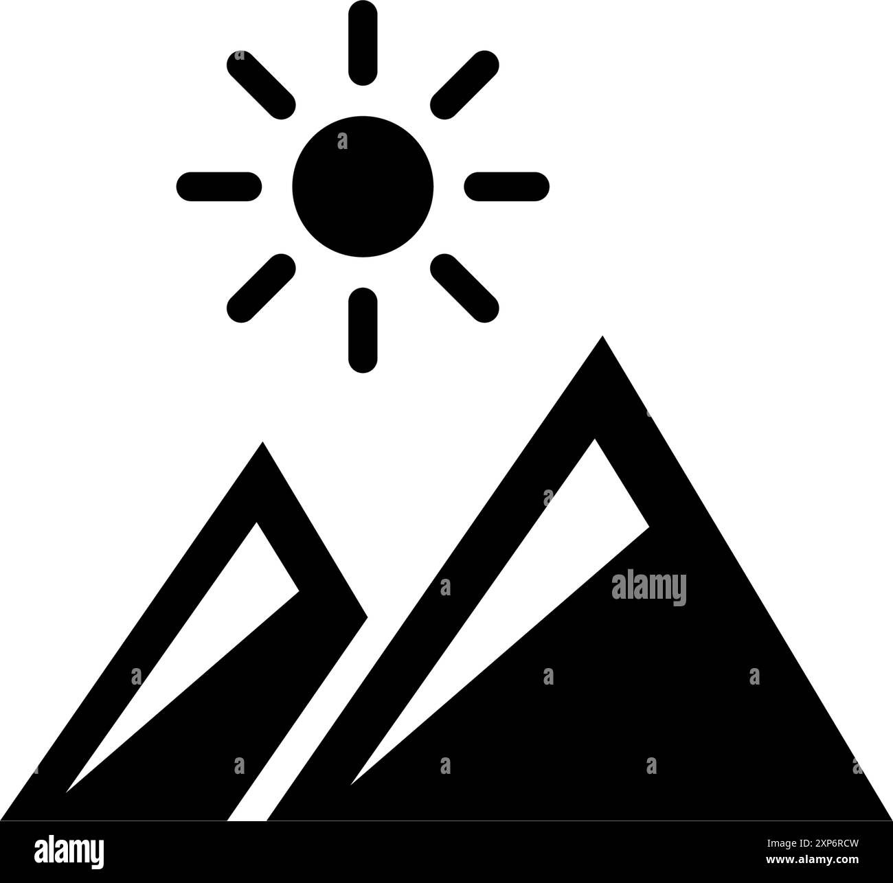 Minimalist vector icon featuring a sun rising over mountains, perfect ...