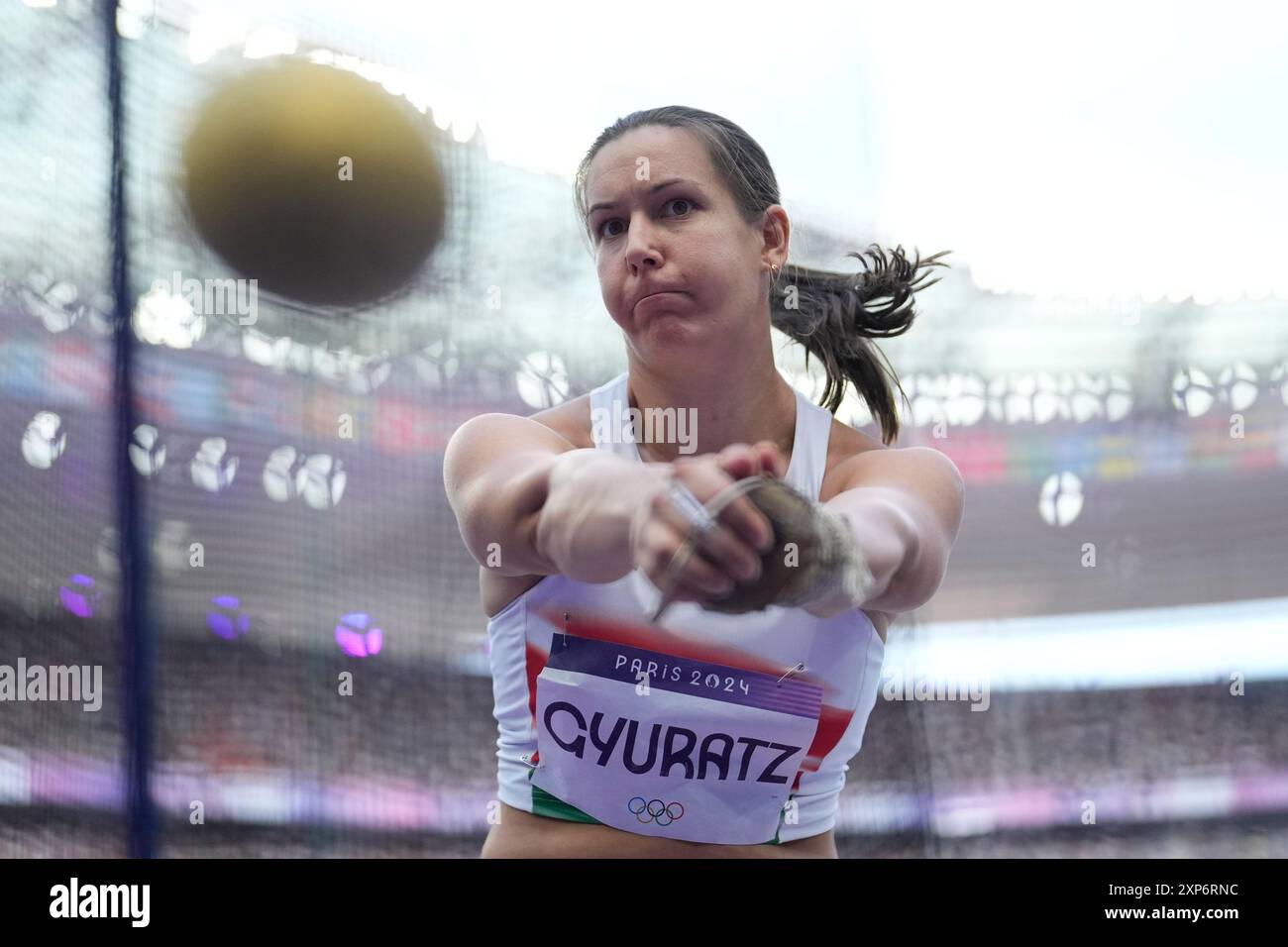 Reka Gyuratz, of Hungary, competes in the women's hammer throw ...
