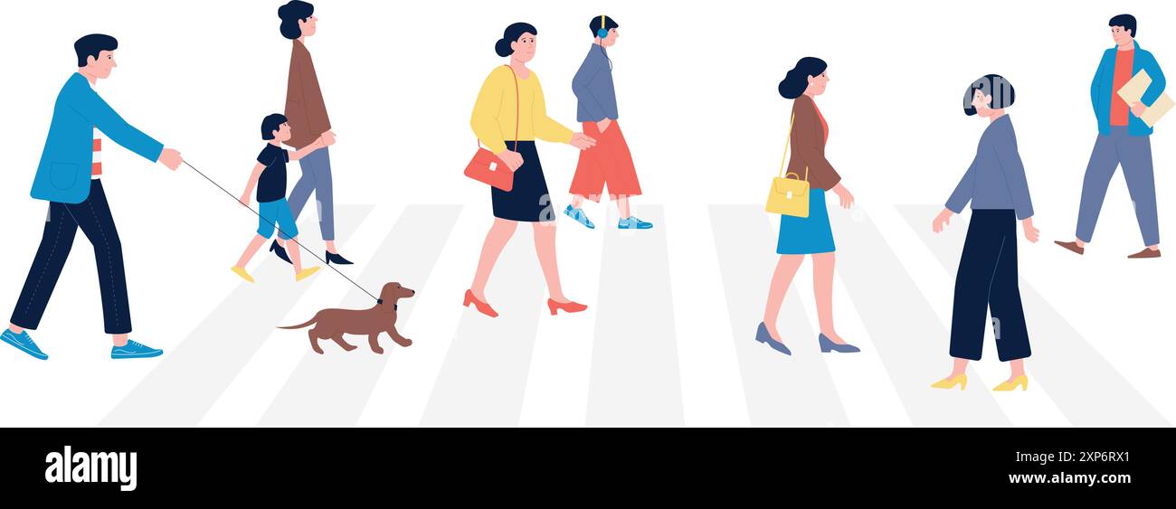 People on crosswalk. Pedestrian walking on urban road zebra Stock ...