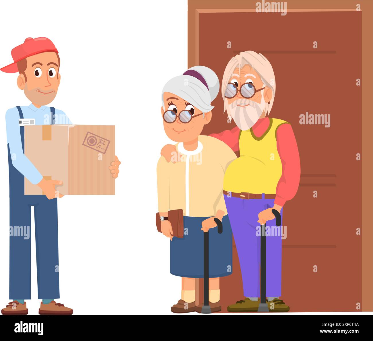 Old couple receive shipping package from courier boy Stock Vector Image ...