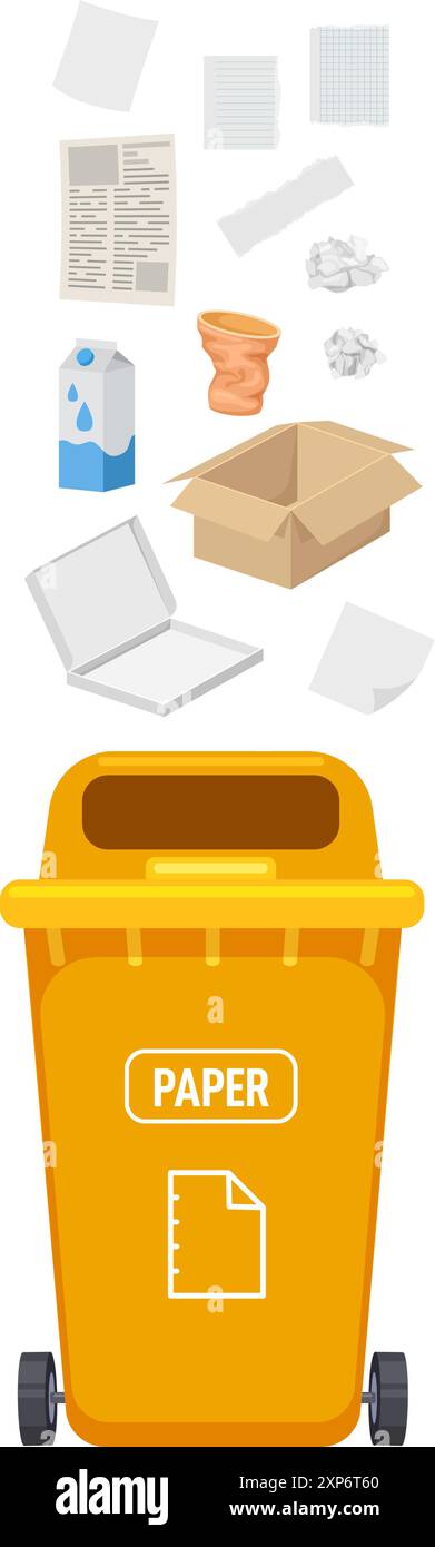 Paper waste recycling bin. Yellow trash can Stock Vector Image & Art ...