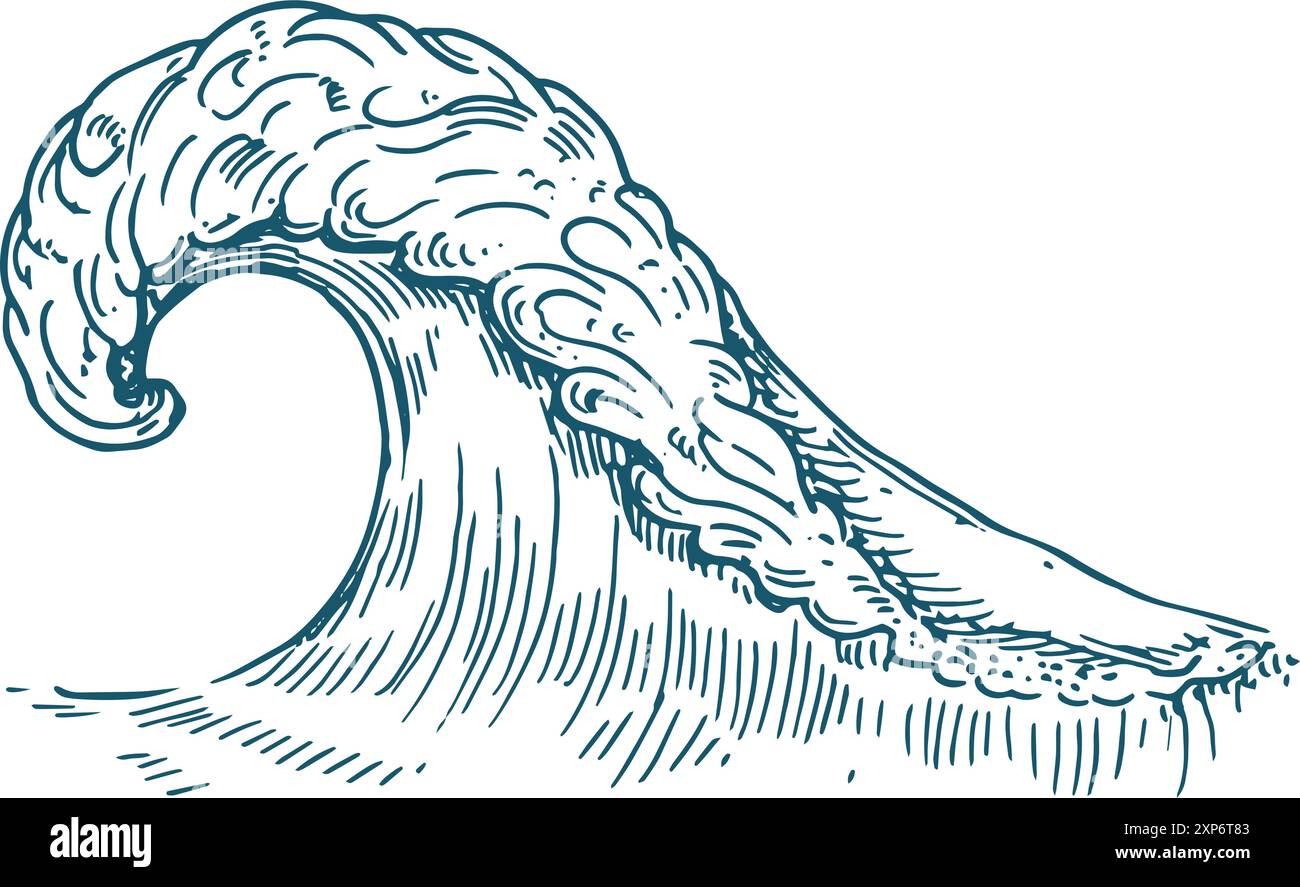Marine wave sketch. Hand drawn sea water Stock Vector Image & Art - Alamy