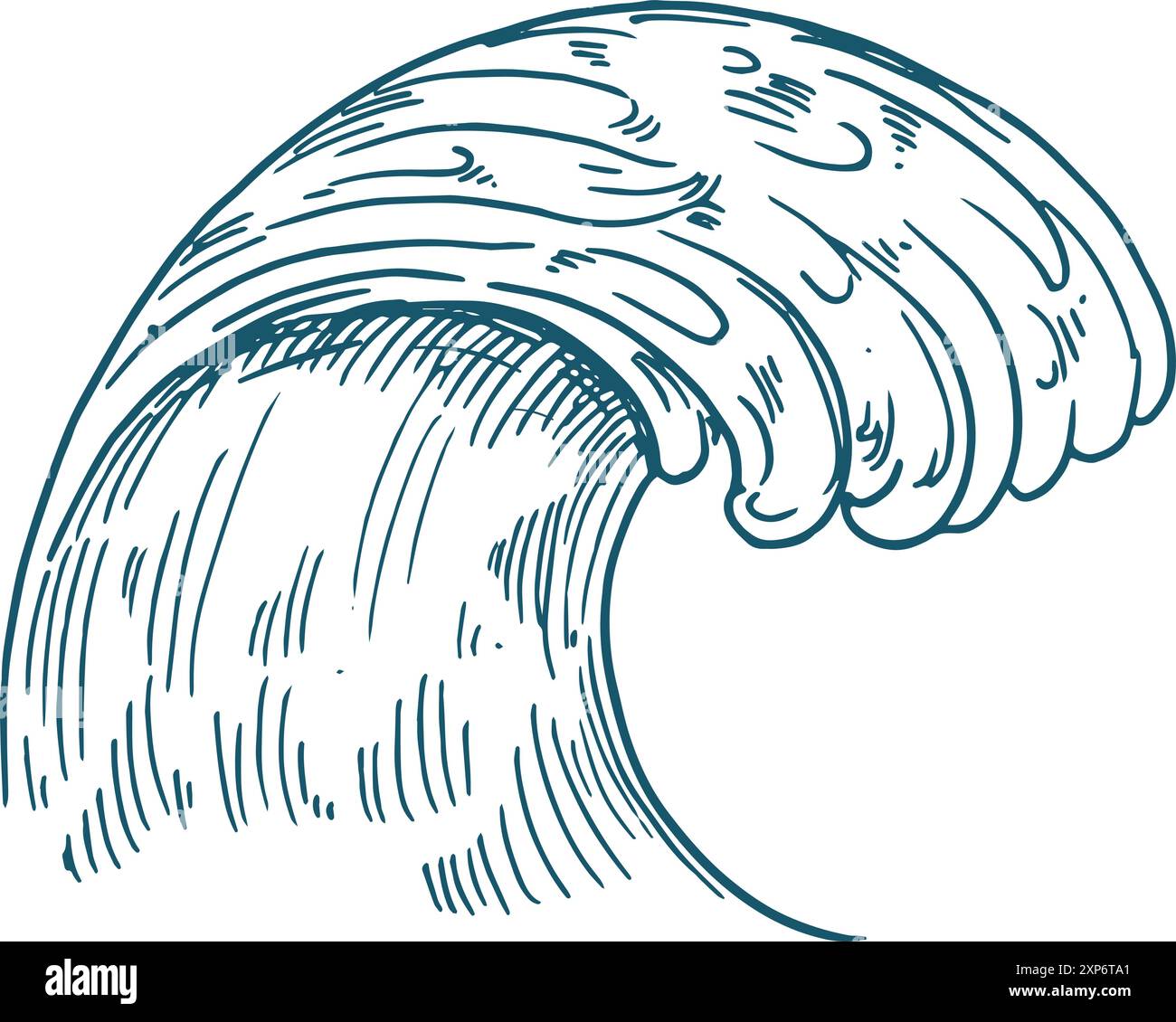 Curved water wave. Hand drawn ocean sketch Stock Vector Image & Art - Alamy