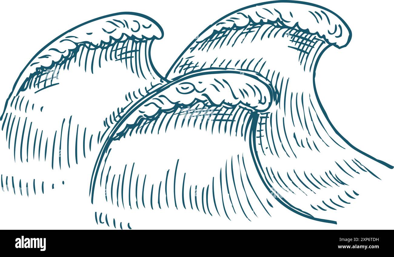 Ocean storm surface. Hand drawn waves sketch Stock Vector Image & Art ...