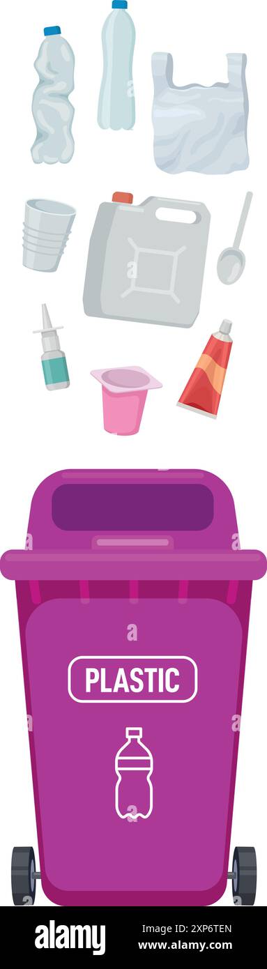 Plastic trash bin. Garbage sorting cartoon container Stock Vector Image ...