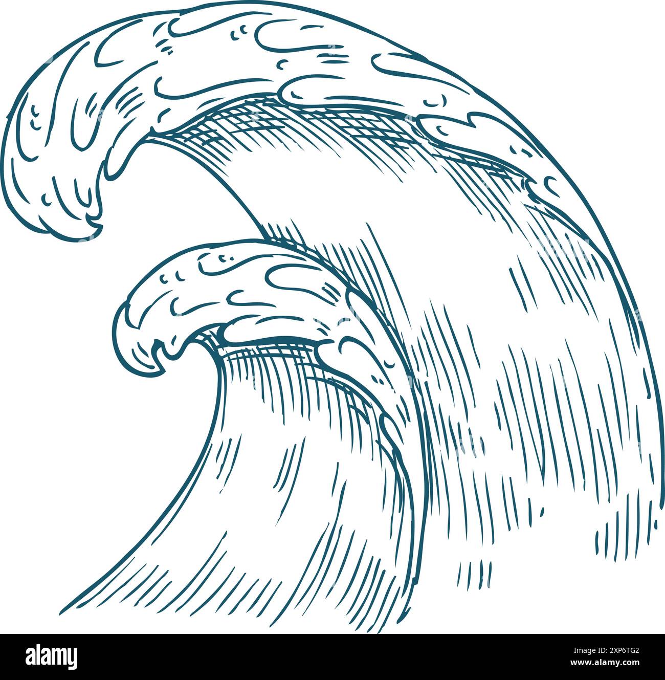 Curled storm waves drawing. Ocean splash sketch Stock Vector Image ...