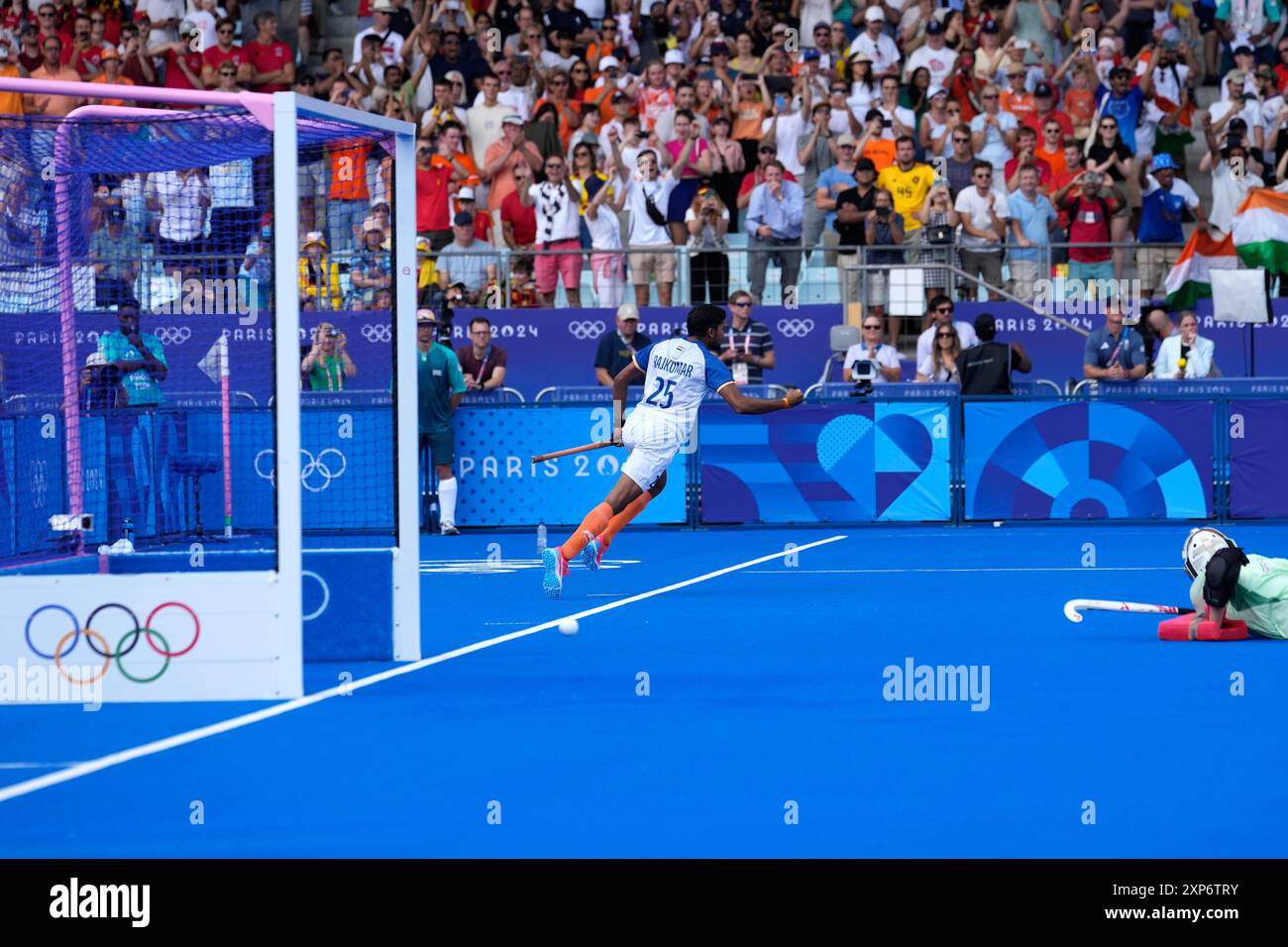 India's Rajkumar Pal celebrates after scoring winning goal in the shoot ...