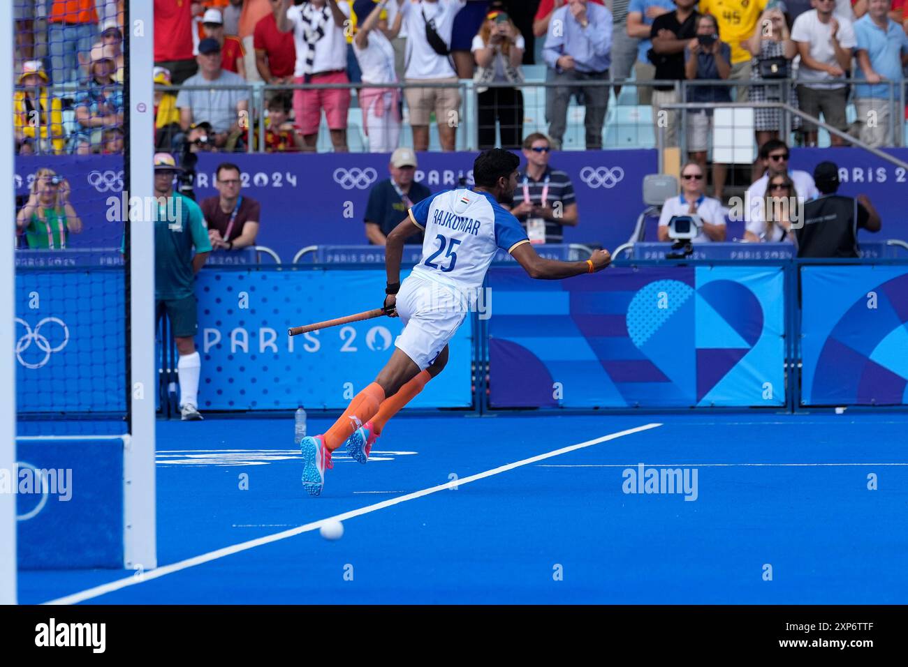 India's Rajkumar Pal celebrates after scoring winning goal in the shoot ...
