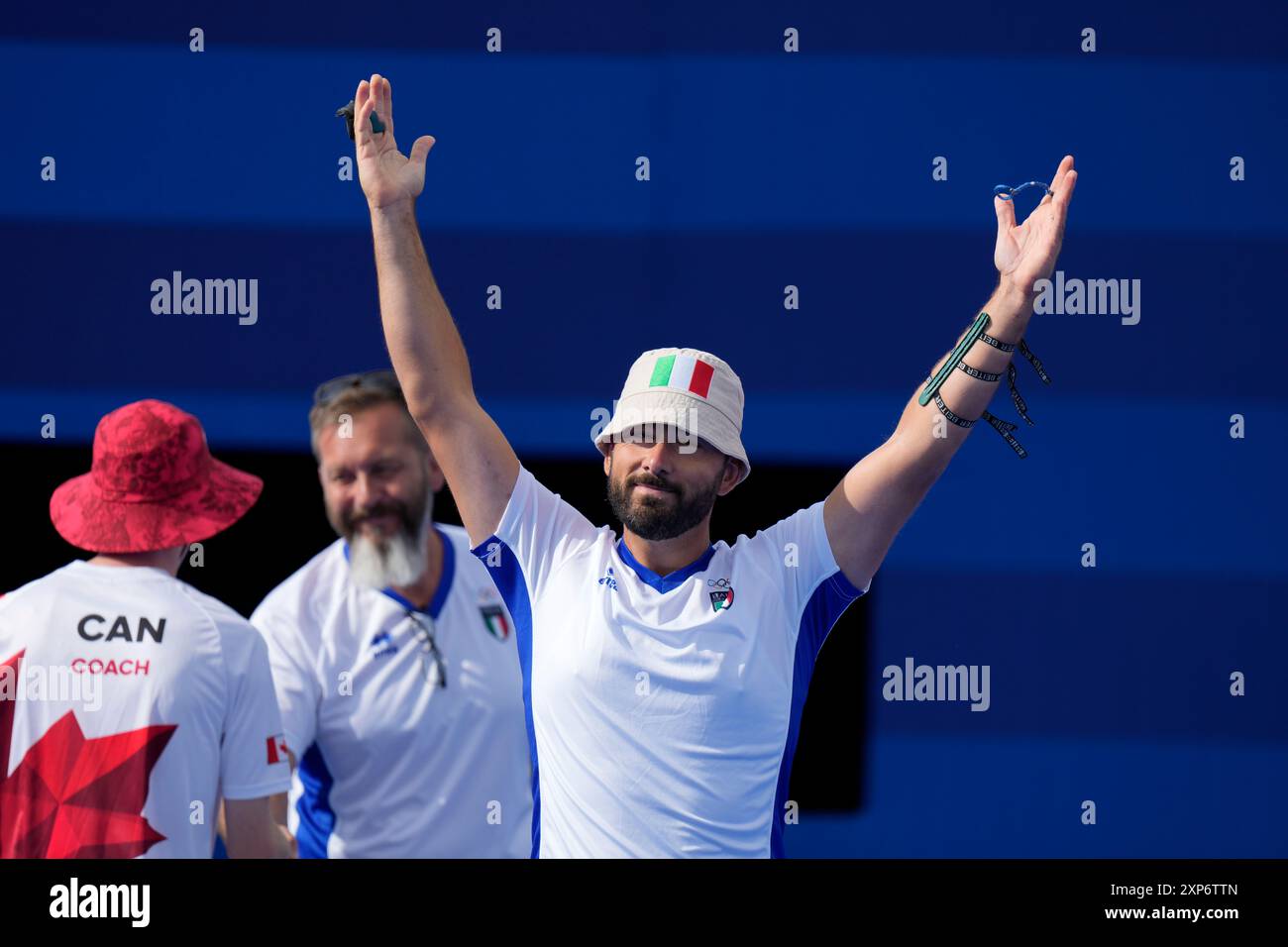 Italy's Mauro Nespoli celebrates a win during the Archery individual ...