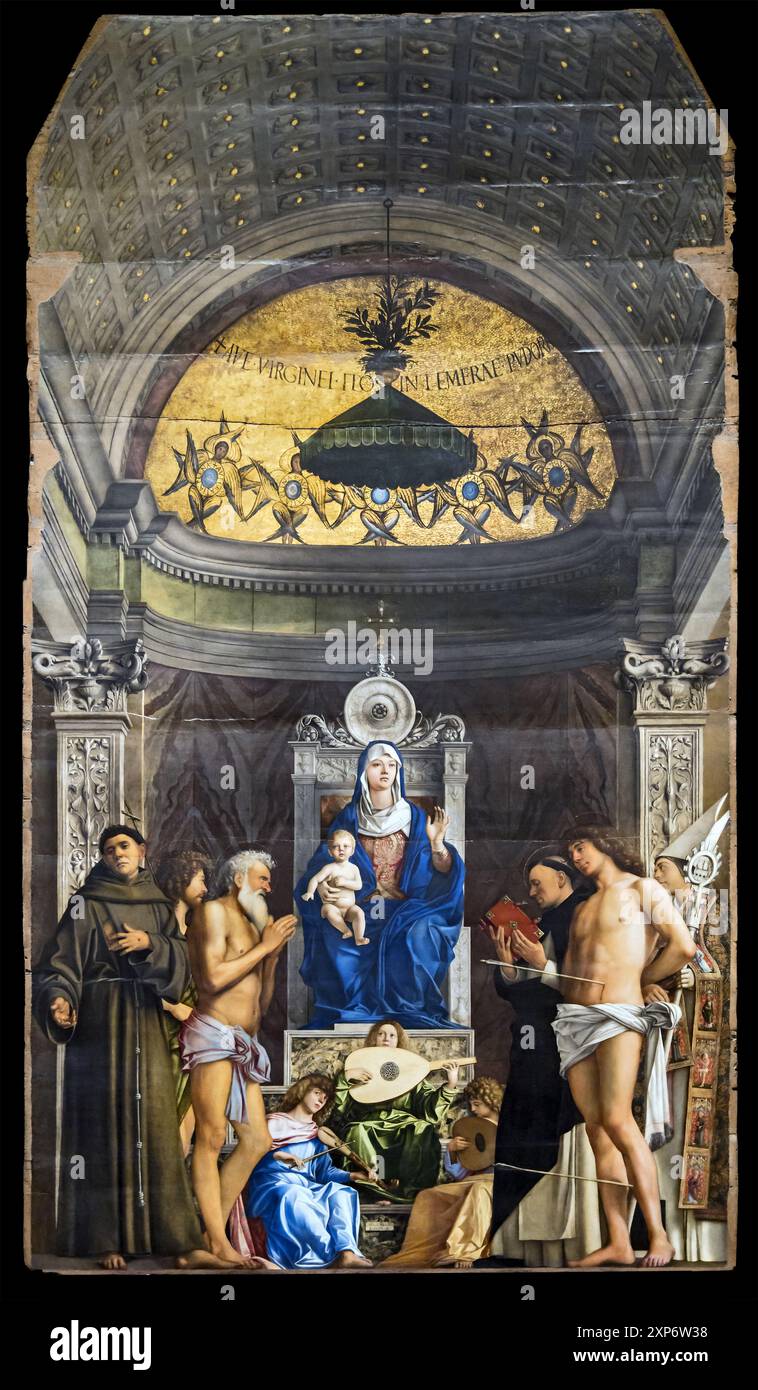 MADONNA AND CHILD ENTHRONED WITH ANGELS PLAYING MUSIC AND SAINTS ...