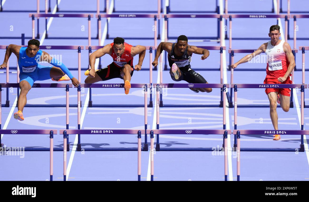 Great Britain's Tade Ojora (second right) during the Men's 110m Hurdles ...