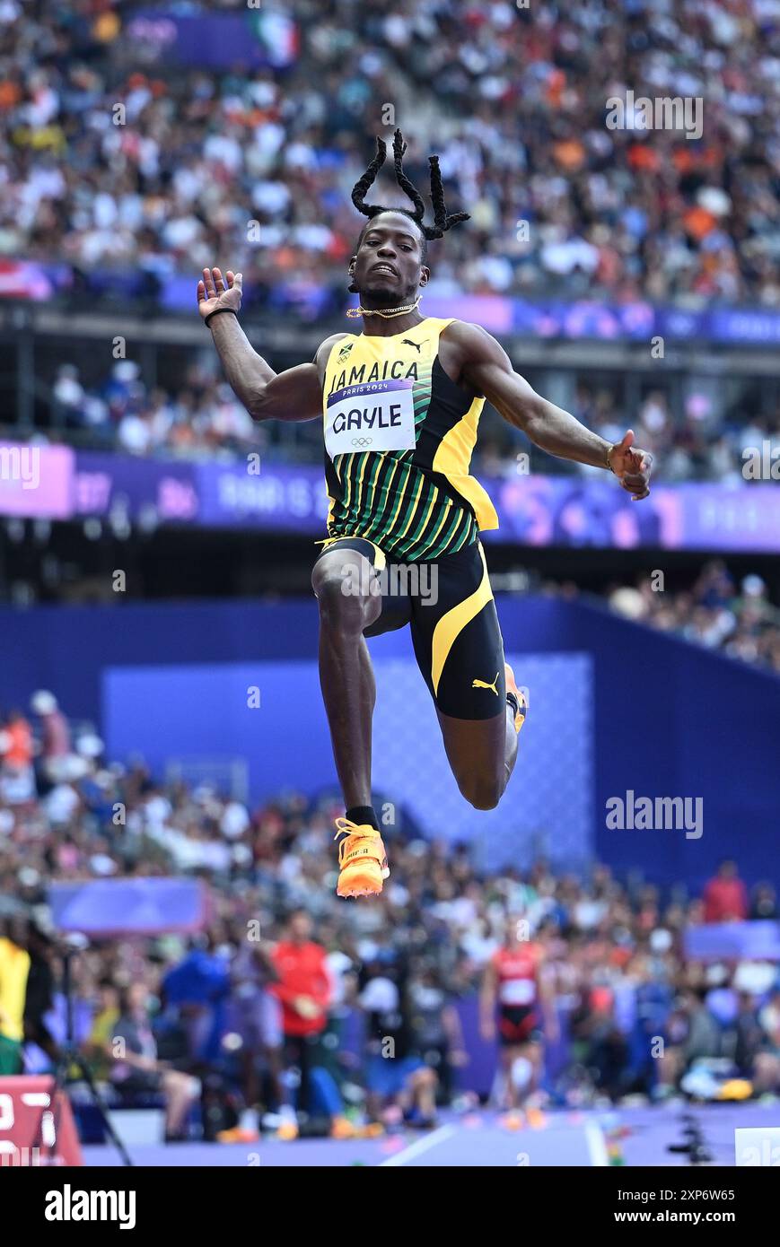 Paris, France. 4th Aug, 2024. Tajay Gayle of Jamaica competes during ...