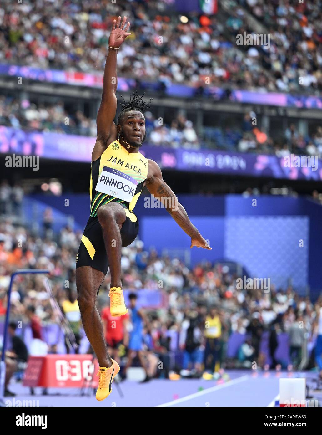 Paris, France. 4th Aug, 2024. Wayne Pinnock of Jamaica competes during ...