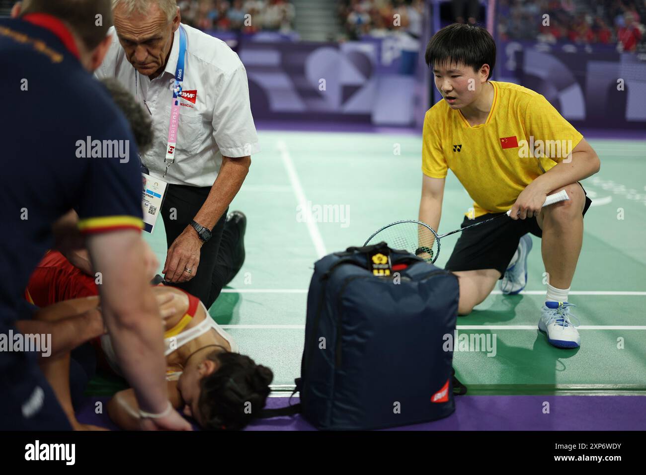 Paris, France. 4th Aug, 2024. Carolina Marin (bottom L) of Spain ...