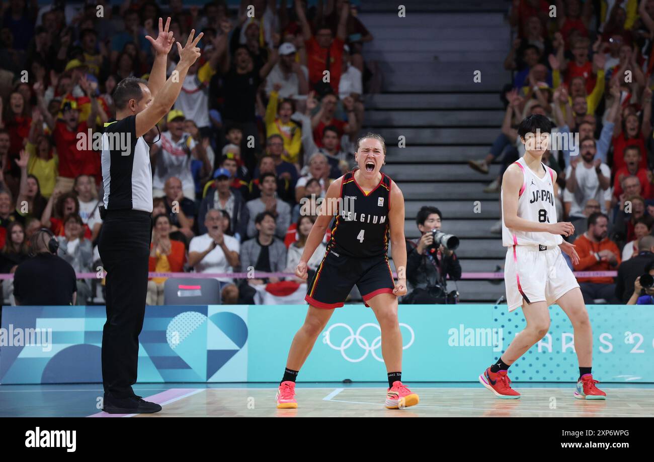 Lille, France. 04th Aug, 2024. Belgium's Elise Ramette celebrates after ...