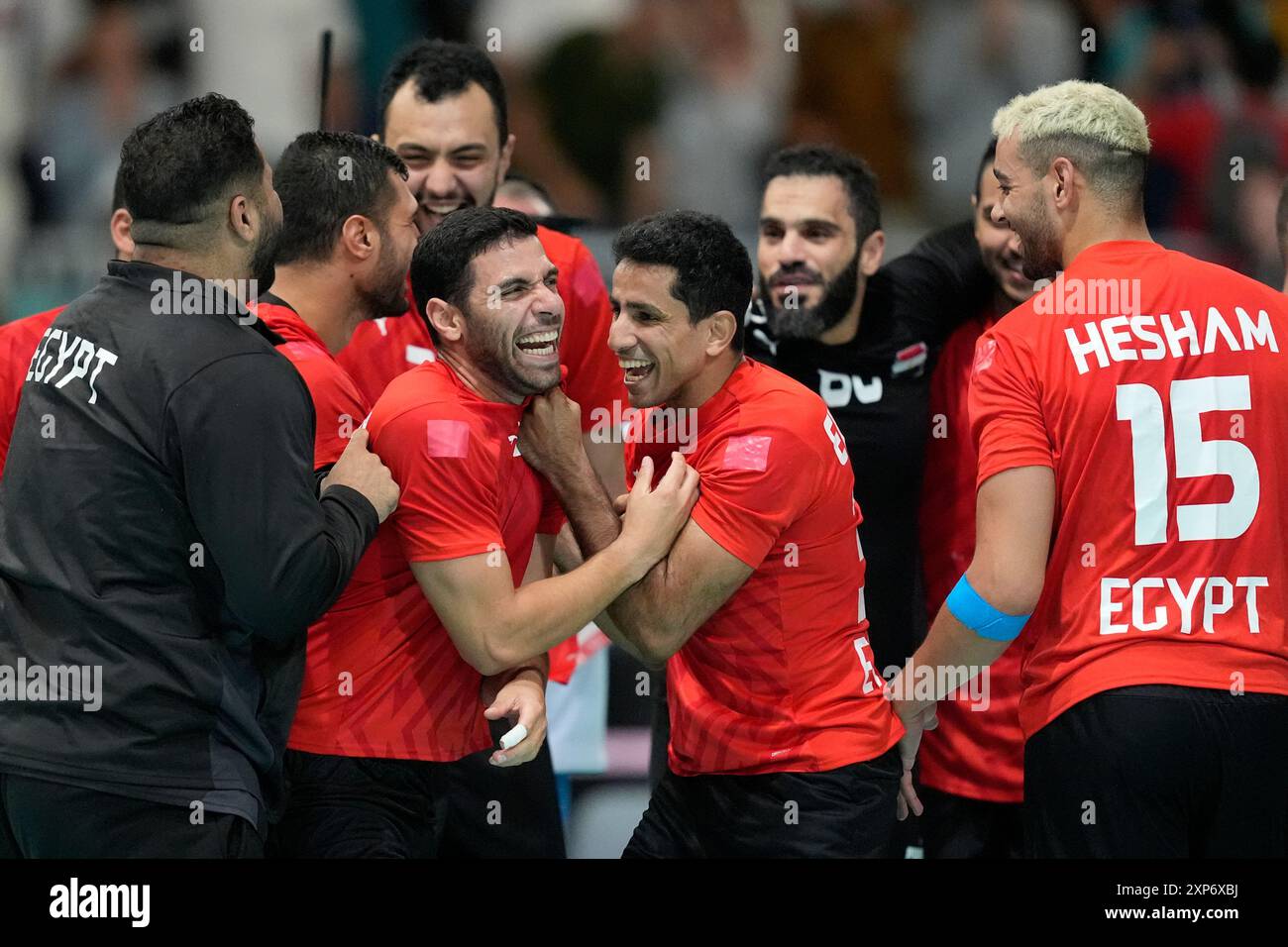 Egypt team celebrates after winning against Argentina during a men's ...