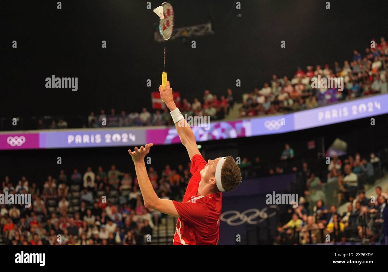 Paris, France. August 04 2024: Viktor Axelsen (Denmark) competes during ...