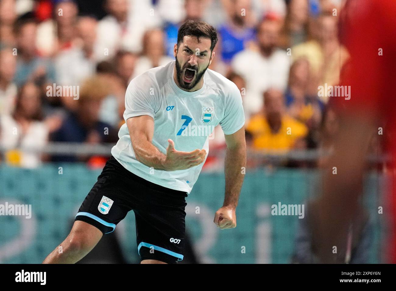 Ignacio Pizarro, of Argentina, jubilates after a goal during a men's ...