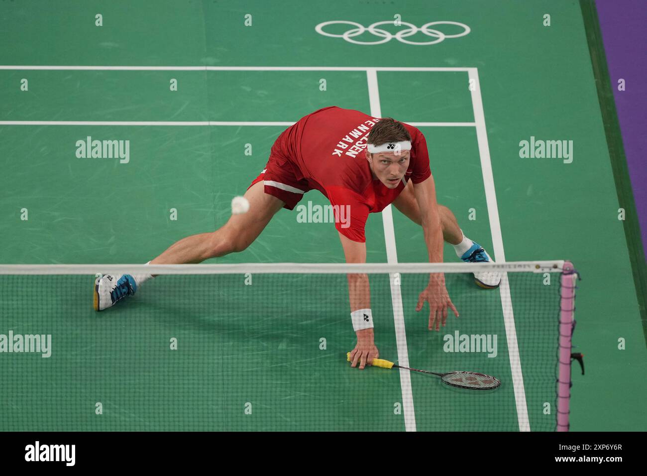 Denmark's Viktor Axelsen plays against India's Lakshya Sen during their ...