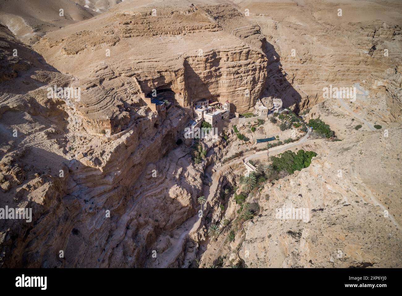 Wadi Qelt in Judean desert around St. George Orthodox Monastery, or ...