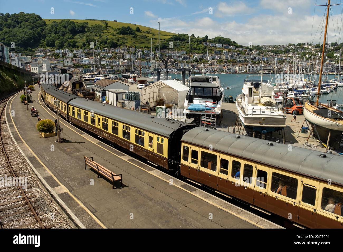 Railway carriages at Kingswear station on the Dartmouth Steam Railway ...