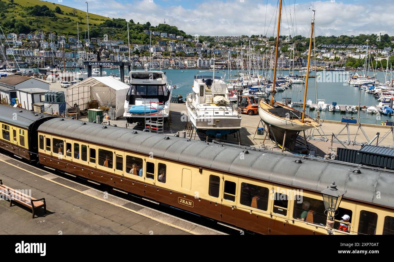 Railway carriages at Kingswear station on the Dartmouth Steam Railway ...