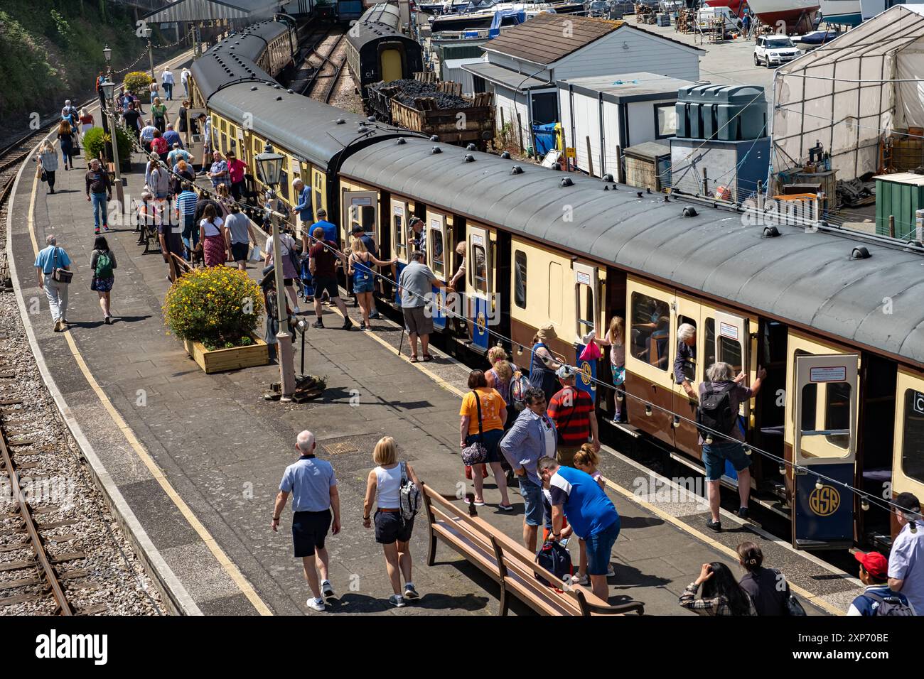 Passengers disembarking at Kingswear railway station on the Dartmouth ...