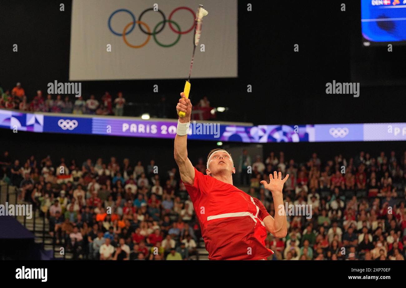 Paris, France. August 04 2024: Viktor Axelsen (Denmark) competes during ...