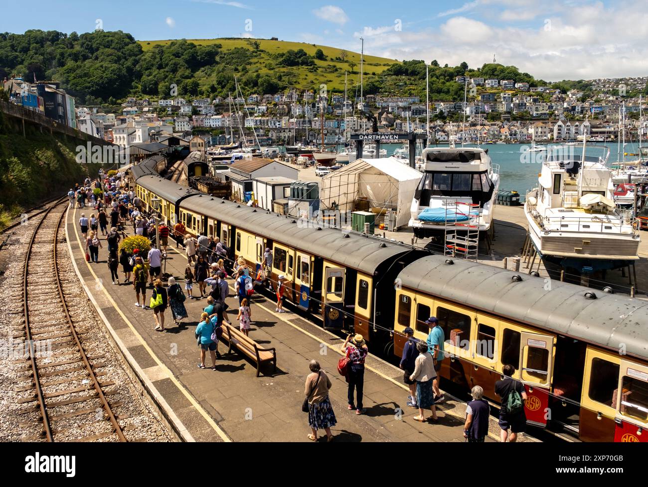 Passengers disembarking at Kingswear railway station on the Dartmouth ...