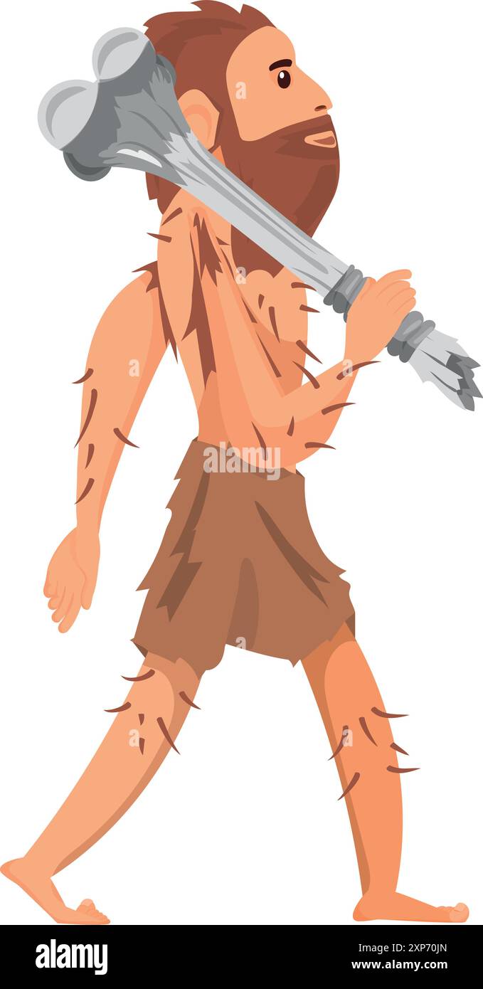 Ancient man walking with bone. Neanderthal color character Stock Vector ...